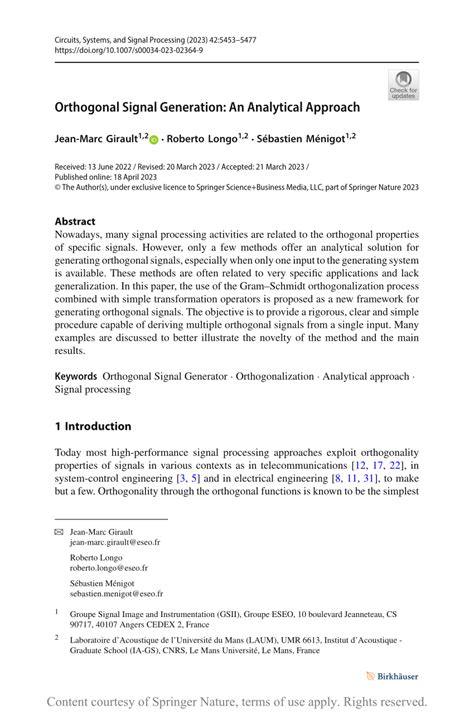 Orthogonal Signal Generation An Analytical Approach Request PDF