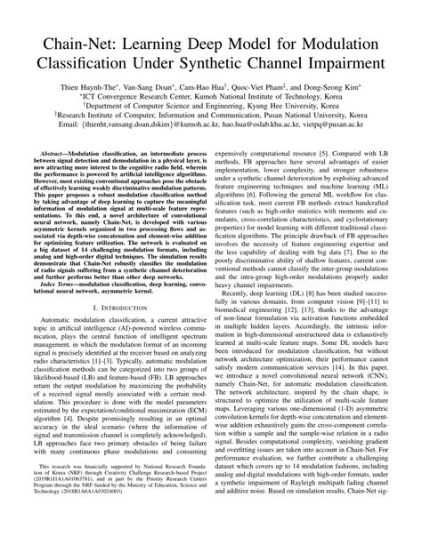 Pdf Chain Net Learning Deep Model For Modulation Classification