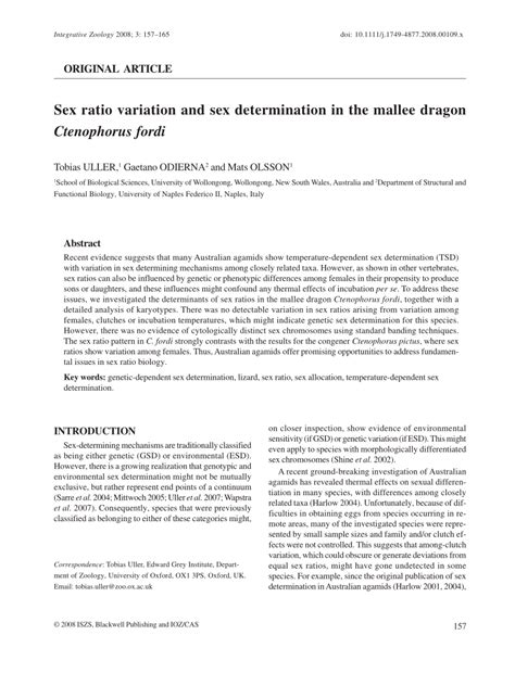 PDF Sex Ratio Variation And Sex Determination In The Mallee Dragon Ctenophorus Fordi