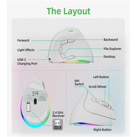 Ergonomic Vertical Wireless Bluetooth Mouse 2 4g Dual Modes 4000 Dpi 9 Buttons Rgb Backlit