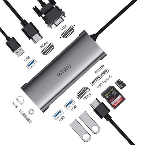 WIWU Alpha A H In USB Hub Type C VGA RJ Dual HDMI Port GadStyle BD