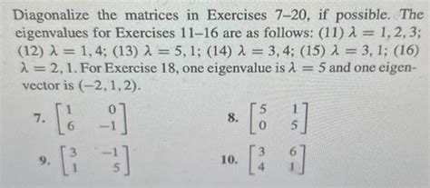 solved diagonalize the matrices in exercises 7 20