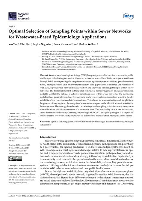 Pdf Optimal Selection Of Sampling Points Within Sewer Networks For