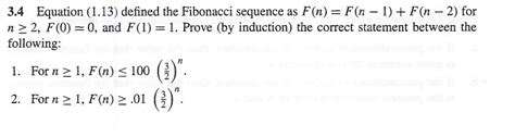 Solved Equation 113 Defined The Fibonacci Sequence As