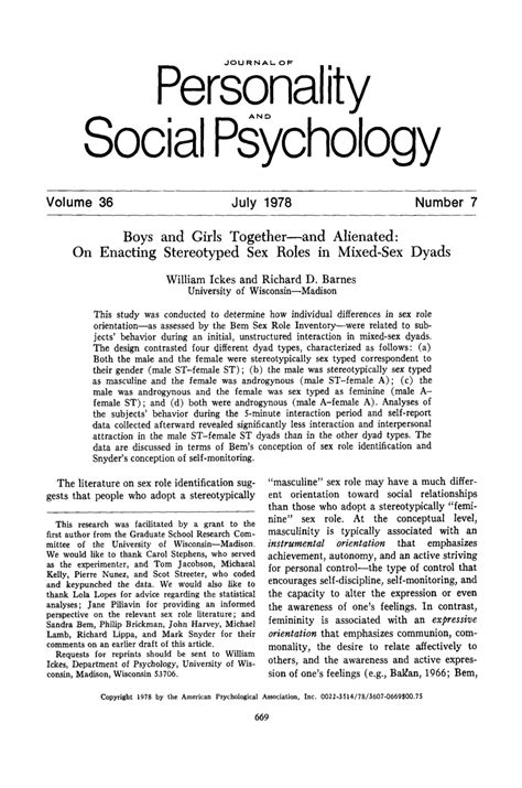 Pdf Boys And Girls Together And Alienated On Enacting Stereotyped Sex Roles In Mixed Sex Dyads