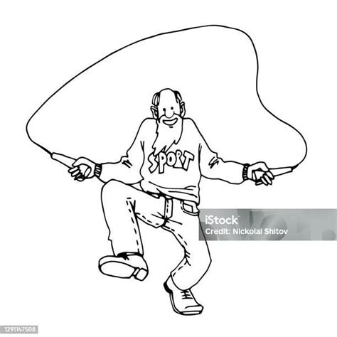 청바지 할아버지 점프 로프 어린이 게임 건너 뛰기에 스포츠 노인 남자에 대한 스톡 벡터 아트 및 기타 이미지 남자 선