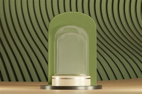 추상 기하학 명확한 크리스탈 유리 모양 녹색 색상 스타일 연단 정교한 패턴 배경 모형 제품 화장품 패션 및 럭셔리 쇼 배경 마케팅 현재 단계 3d 렌더링 0명에 대한 스톡