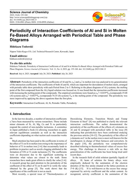 Pdf Periodicity Of Interaction Coefficients Of Al And Si In Molten Fe Based Alloys Arranged