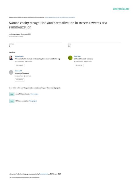 Named Entity Recognition And Normalization In Twee Pdf Conceptual Model Cognitive Science