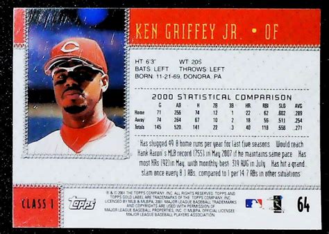 2001 Topps Gold Label Class 1 Gold 64 Ken Griffey Jr 999 For Sale