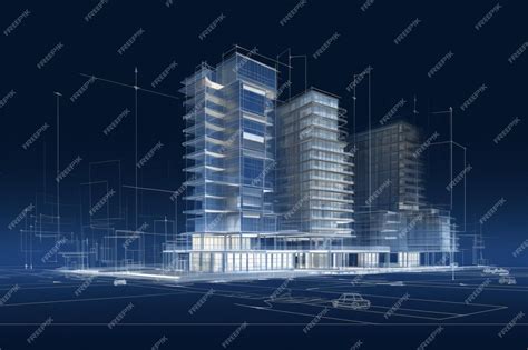 Structural Elegance 3d Wireframe Construction Sketch Building Blueprint Vector Illustration