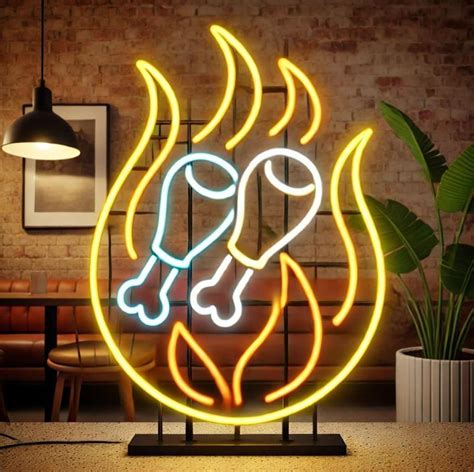 Hot Chicken Neon Sign Chicken Restaurant Neon Sign Grilled Chicken