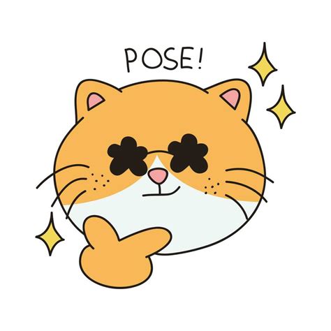 Hand Drawn Cute Cat Sticker Isolated On White Background Cute Orange
