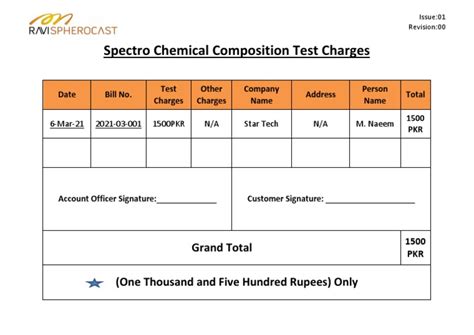 Spectro Chemical Composition Test Charges Grand Total Pdf