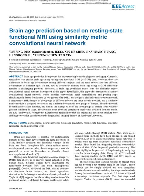 Pdf Brain Age Prediction Based On Resting State Functional Mri Using Similarity Metric