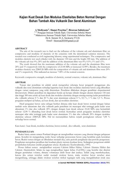 Kajian Kuat Desak Dan Modulus Elastisitas Beton Normal Dengan Bahan Tambah Abu Vulkanik Dan
