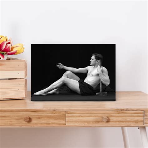 Astoria Grand 1920s Man Semi Nude Classical Pose Holding Long Handle