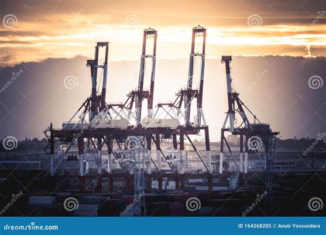 Port Harbor Industrial Transportation Dock With Crane And Shipment For Global Business And
