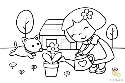 小朋友浇水简笔画 儿童简笔画 图画 文秘苑图库