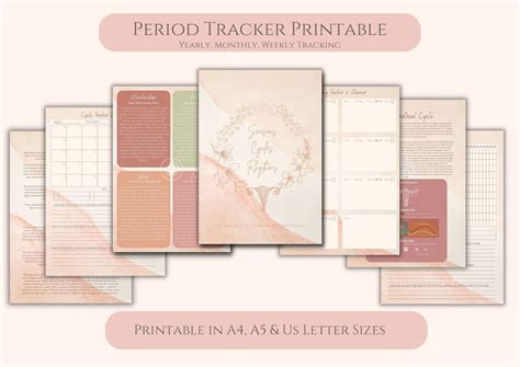 Menstrual Cycle Tracker Printable Period Journal A4 A5 Us Letter