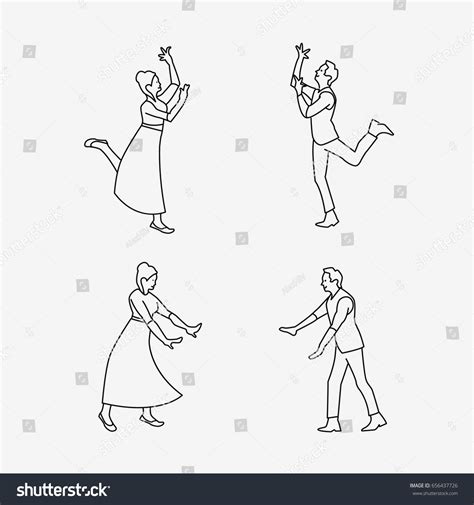 Outline Drawing Dancing Couple Dancing Man Stock Vector Royalty Free