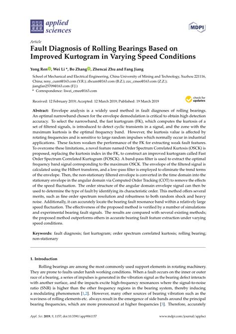 pdf fault diagnosis of rolling bearings based on improved kurtogram