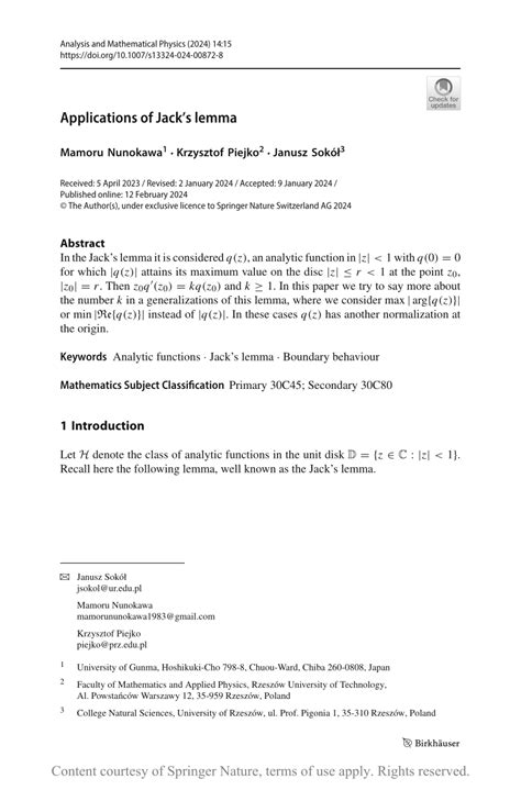 Applications Of Jacks Lemma Request Pdf