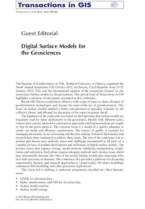 Pdf Digital Surface Models For The Geosciences