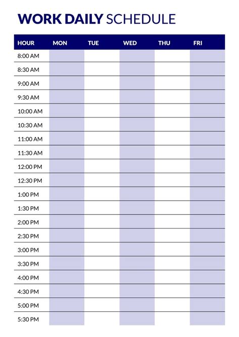Free Professional Work Daily Schedule Template