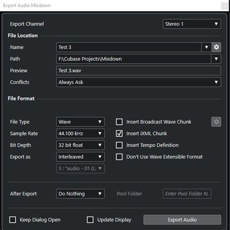 cubase elements 11 audio mixdown exports silent wav file cubase