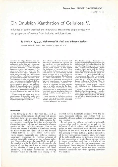Pdf On Emulsion Xanthation Of Cellulose V Influence Of Some