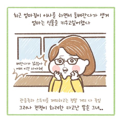 소록의 정원 🌷 인스타툰 🌿 오늘은 슬픈 소식을 들고 왔어요 진짜 색깔 너무이쁘고 건강했던 무늬 아이비 엄마네 간 몇주만에 미이라가 되어 돌아오다 ⠀ 엄마의