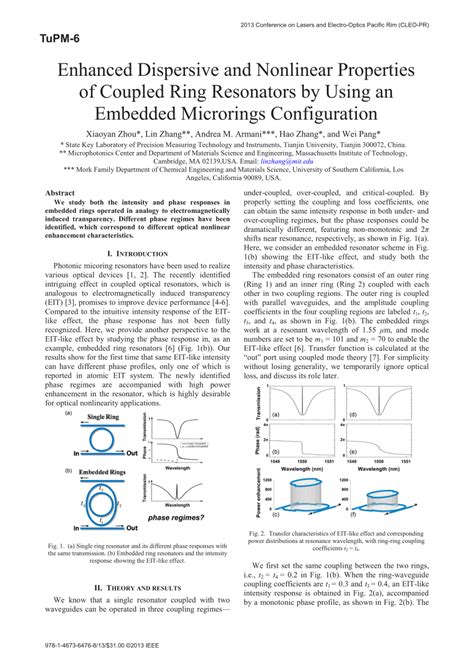 Pdf Enhanced Dispersive And Nonlinear Properties Of Coupled Ring Resonators By Using An