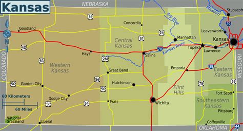 Large Regions Map Of Kansas State Kansas State Large Regions Map