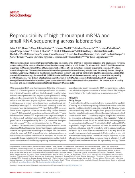Reproducibility Of High Throughput Mrna And Small Rna Sequencing Across Laboratories Docslib