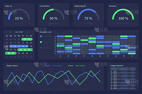 带有信息图元素图表图表流程的仪表板面板面向界面和ui设计的矢量仪表板素材 花瓣网