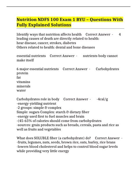 Nutrition Ndfs 100 Exam 1 Byu Questions With Fully Explained Solutions Byu Ndfs 100 Stuvia Us