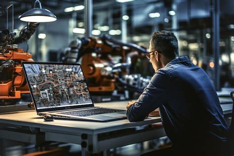 Premium Photo Engineer In Front Of A Computer And Programming Robots
