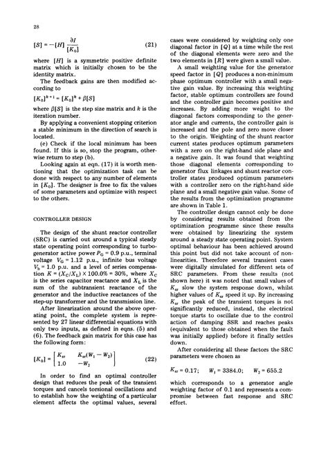 Optimal Output Feedback Design Of A Shunt Reactor Controller For Damping By Eitelberg Torsional