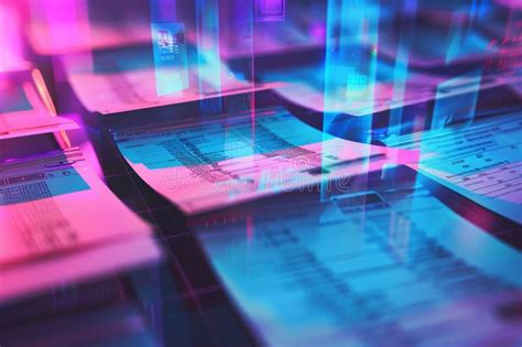 A Series Of Paper Invoices Transitioning Into Digital Invoices Generated By AI Stock