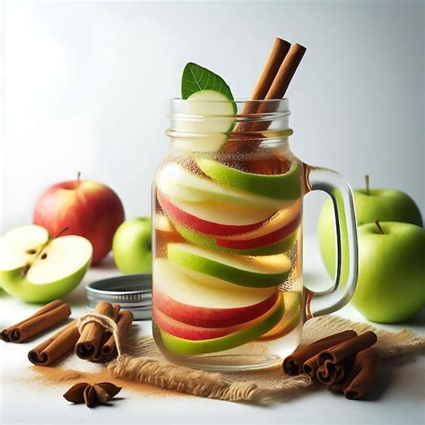 Apple Cinnamon Detox Water On A White Background Front View Premium