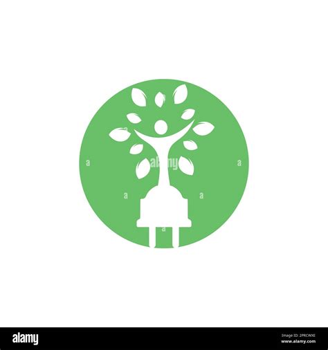 Electric Cord And Human Tree Vector Logo Design Green Energy Electricity Logo Concept Stock
