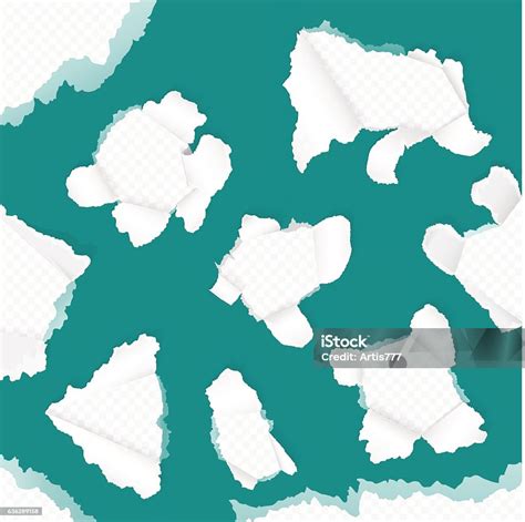 찢어진 가장자리가 있는 사실적인 용지벡터입니다 파란색 녹색 찢어진 세트 가장자리에 대한 스톡 벡터 아트 및 기타 이미지 가장자리 갈색 공예 Istock