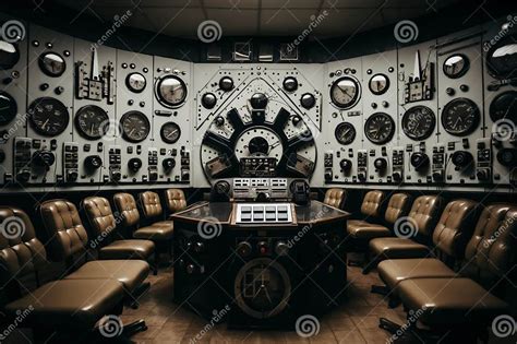 Command Post Of A Retro Analog Control Center For An Industrial Facility Or Nuclear Power Plant
