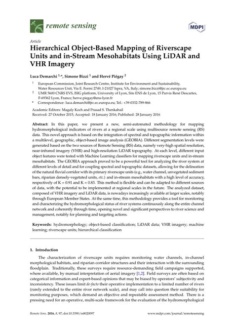 Pdf Hierarchical Object Based Mapping Of Riverscape Units And In Stream Mesohabitats Using