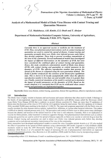 Pdf Analysis Of A Mathematical Model Of Ebola Virus Disease With Contact Tracing And