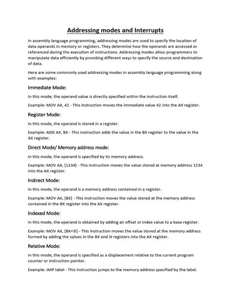 Addressing Modes Pdf Assembly Language Programming