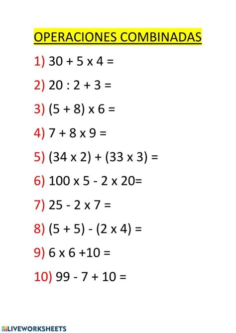 Ejercicios De Operaciones Combinadas Mejora Tu Habilidad