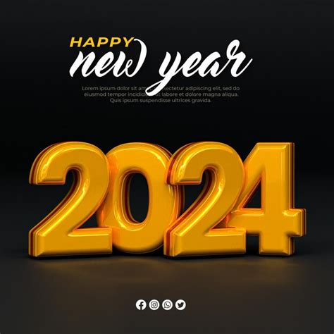 3d 렌더링 새해 복 많이 받으세요 2024 골드 3d 텍스트 효과 배너 디자인 템플릿 프리미엄 Psd 파일
