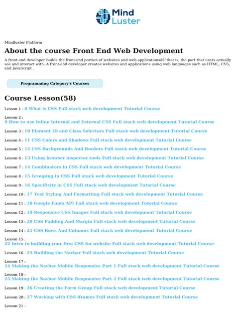 Front End Web Development Course Content Pdf World Wide Web Internet And Web
